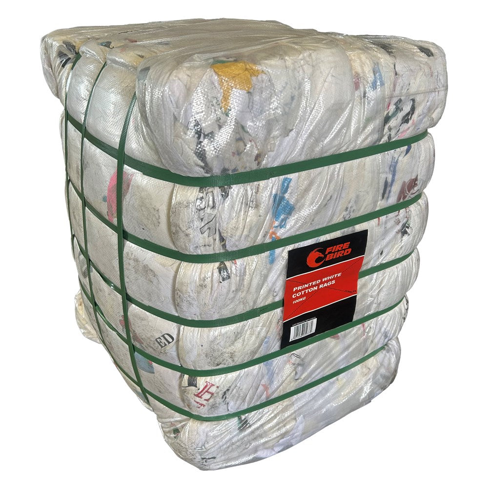 Fire Bird Printed white cotton rags 100kg – Firebird NZ - Wholesale ...